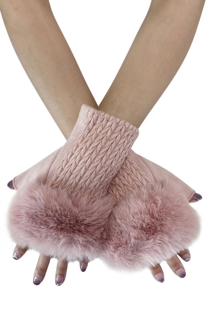 Plait Knit Faux Fur Fingerless Gloves– Fashion Scarf World