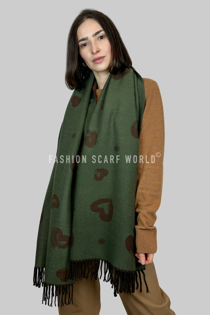 Love Heart Print Reversible Tassel Scarf– Fashion Scarf World