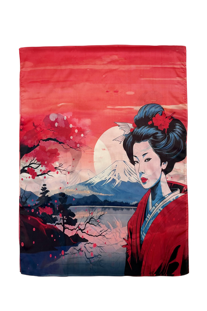 Japanese Lady & Mount Fuji Print Silk Scarf– Fashion Scarf World