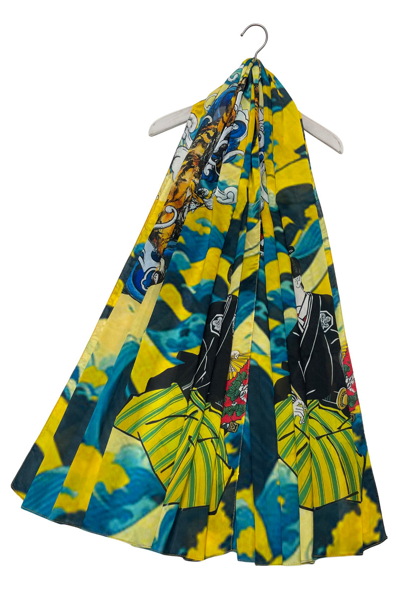 Japanese Tiger and Samurai Warrior Print Silk Scarf– Fashion Scarf World