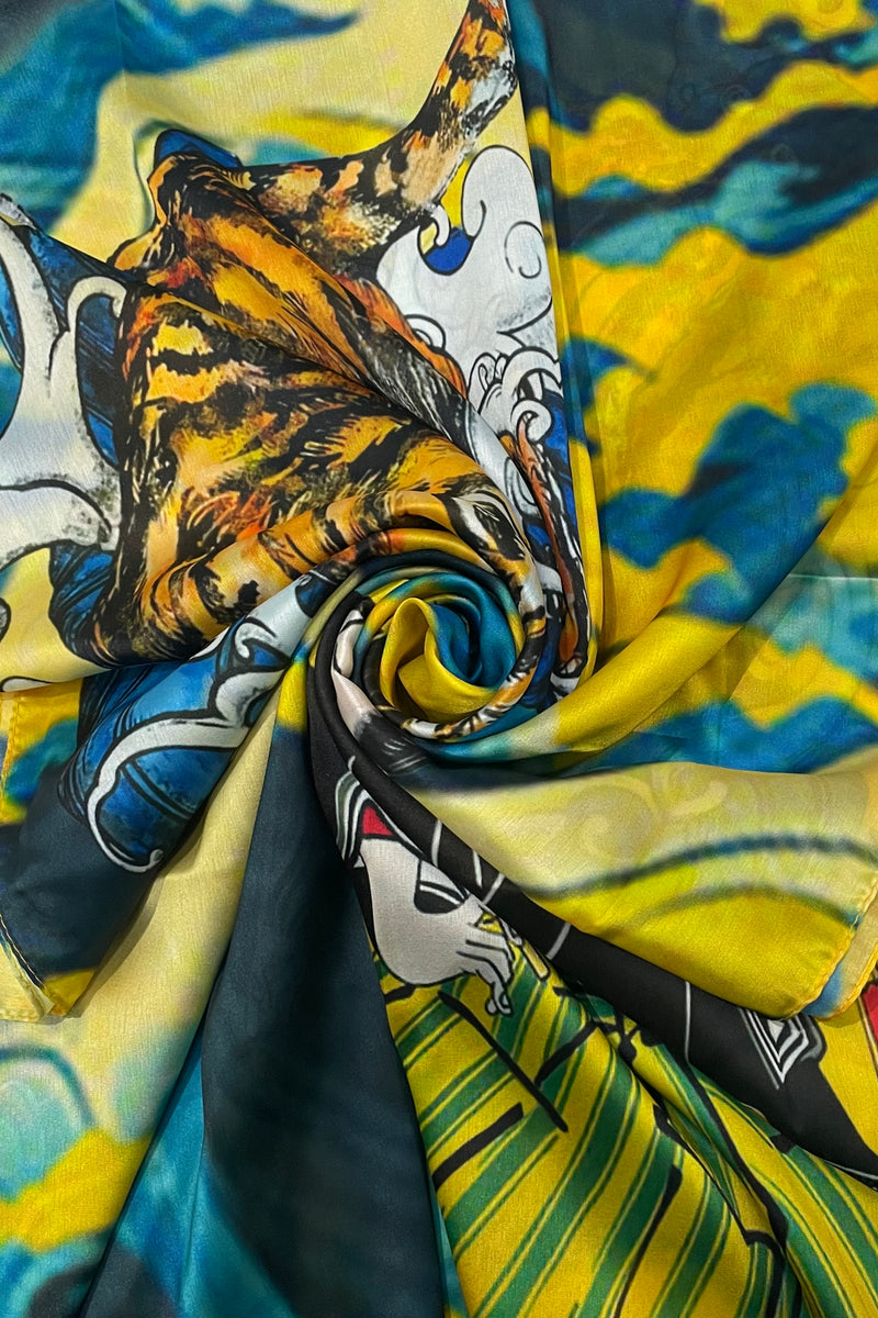 Japanese Tiger and Samurai Warrior Print Silk Scarf– Fashion Scarf World