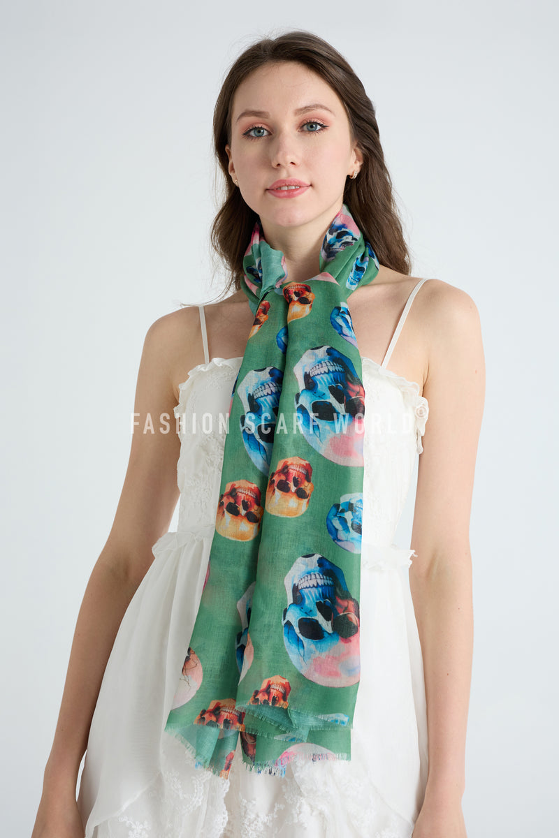 Scattered Skulls Print Frayed Scarf– Fashion Scarf World
