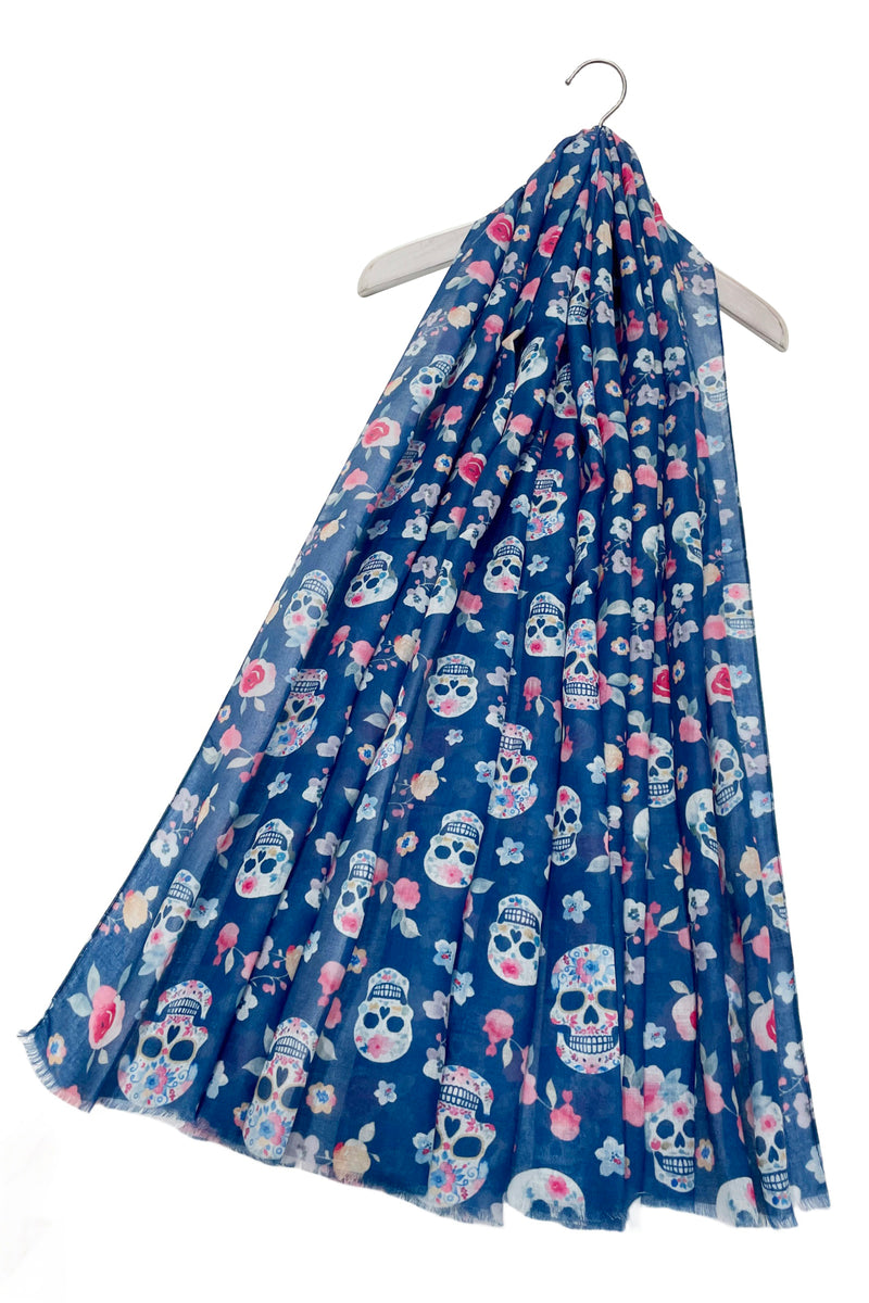 Cute Skull & Rose Print Frayed Scarf– Fashion Scarf World