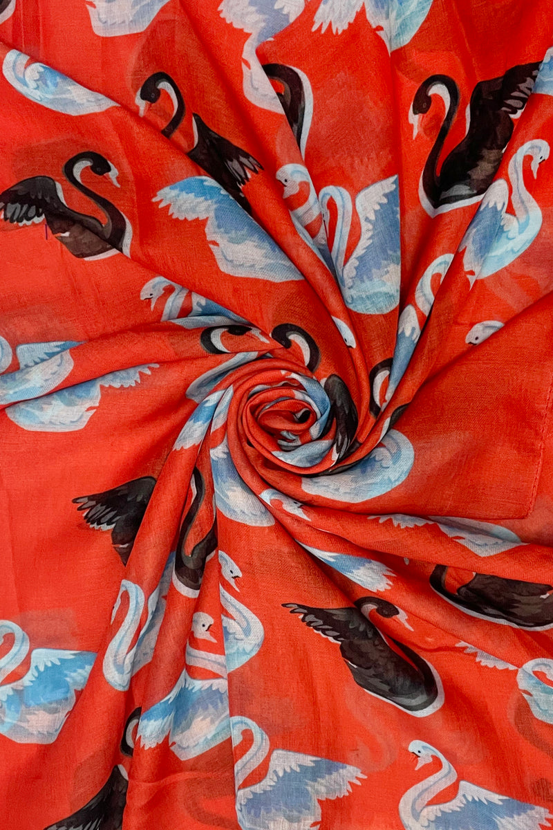 Swan Print Frayed Scarf– Fashion Scarf World