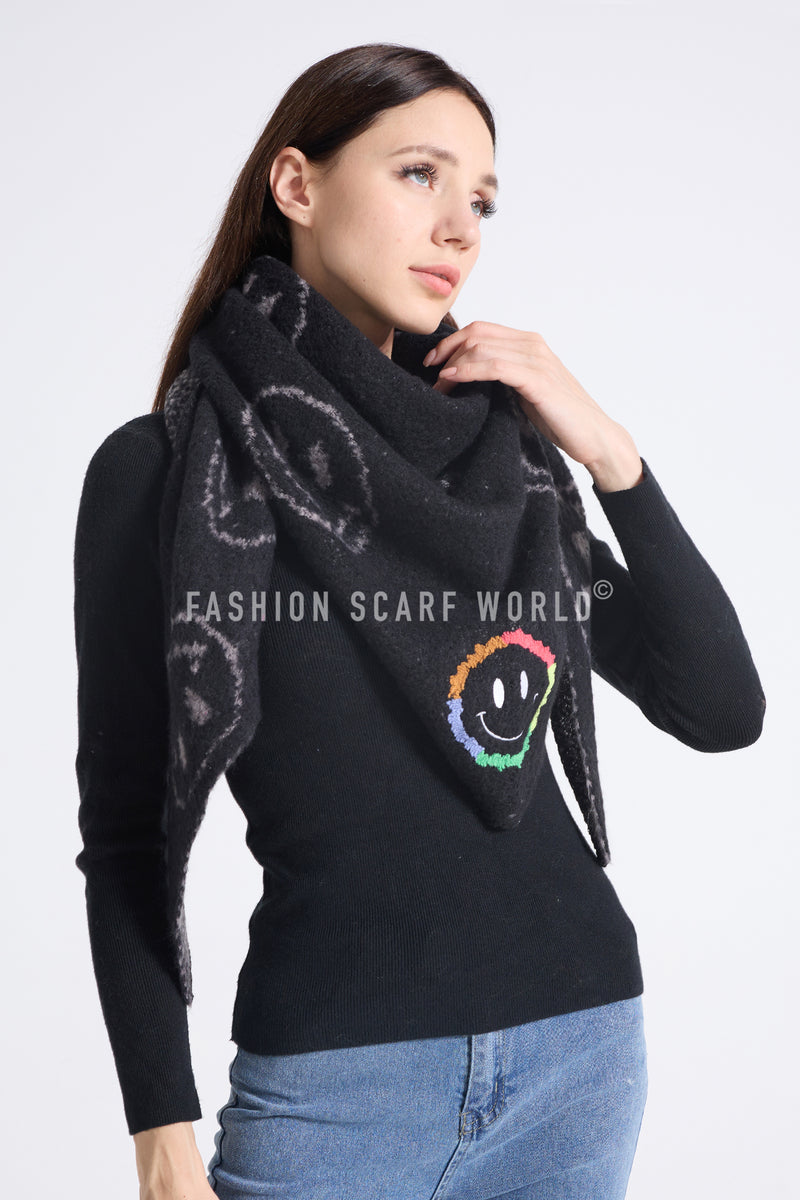 Triangle Smiley Face Print Wool Scarf– Fashion Scarf World
