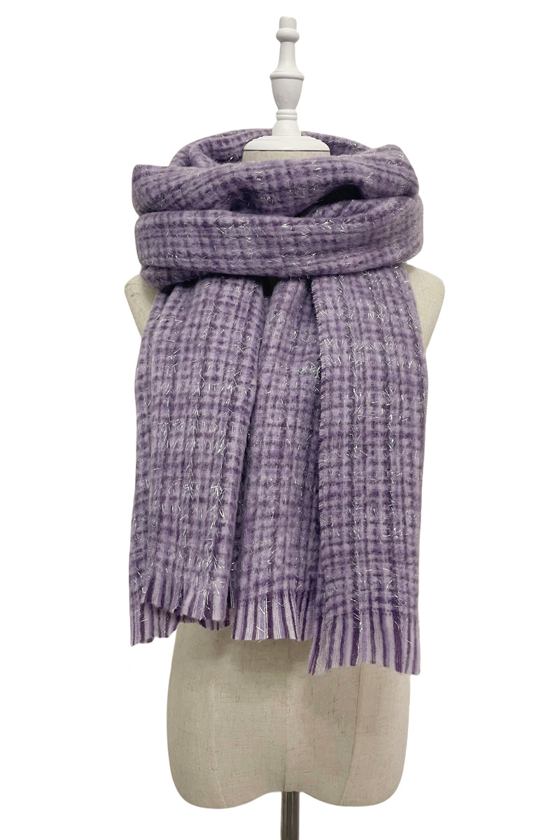 Cosy Metallic Thread Check Frayed Scarf– Fashion Scarf World