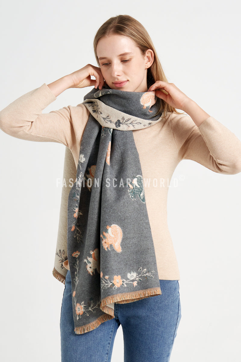 Squirrel & Floral Soft Woven Frayed Scarf– Fashion Scarf World