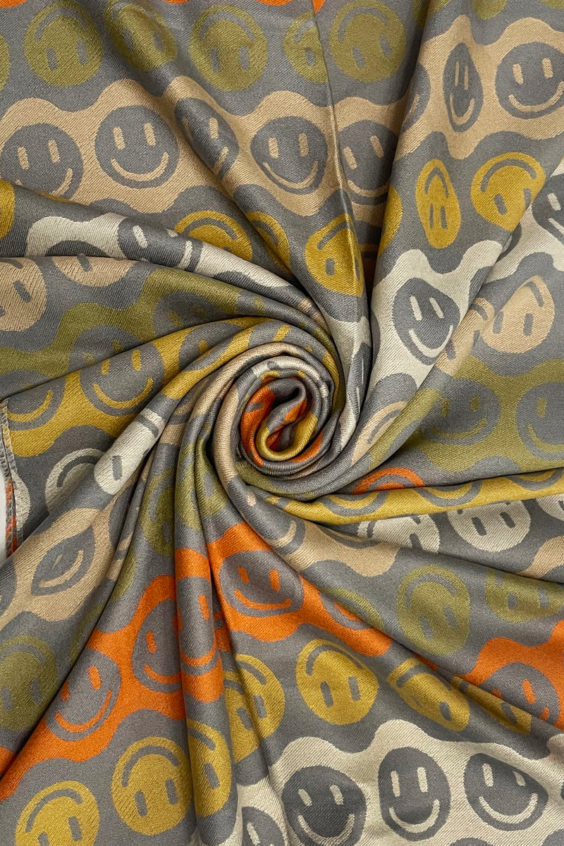 Funky Smiley Face Print Frayed Scarf– Fashion Scarf World