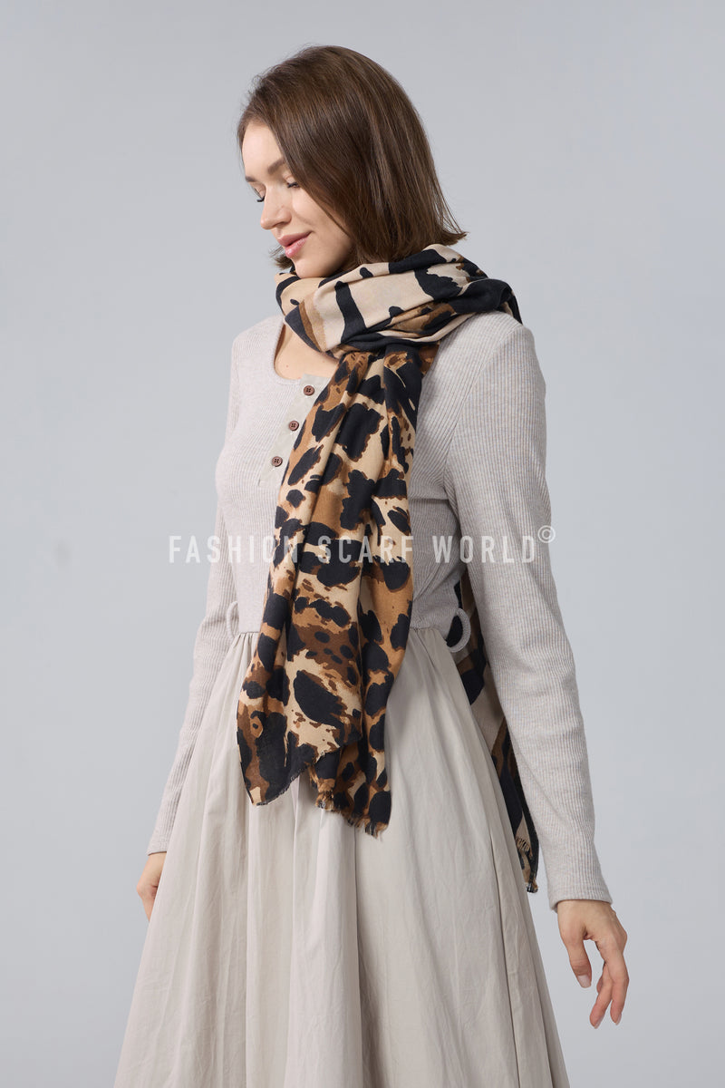 Animal Print Frayed Wool Scarf– Fashion Scarf World