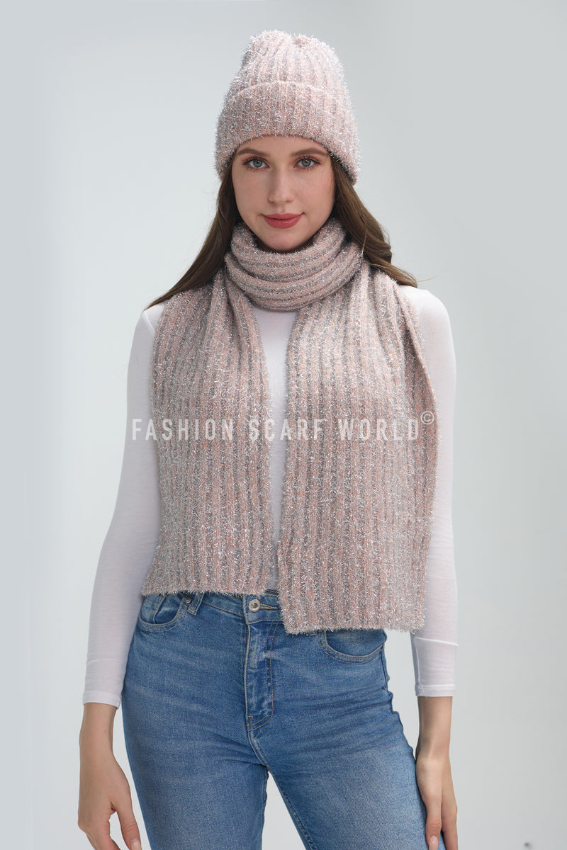 Metallic Eyelash Knit Hat & Scarf Set– Fashion Scarf World
