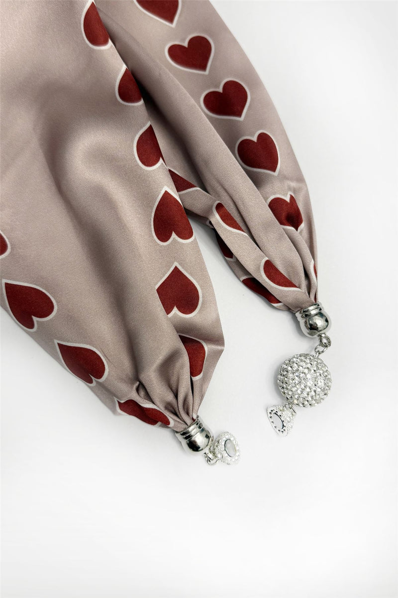 Loveheart Print Diamante Magnetic Clasp Scarf– Fashion Scarf World