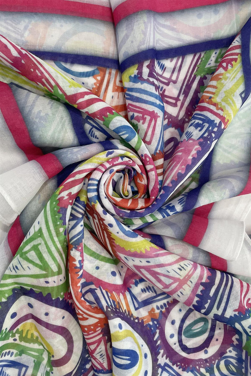 80s Inspired Graphic Pattern Frayed Scarf– Fashion Scarf World