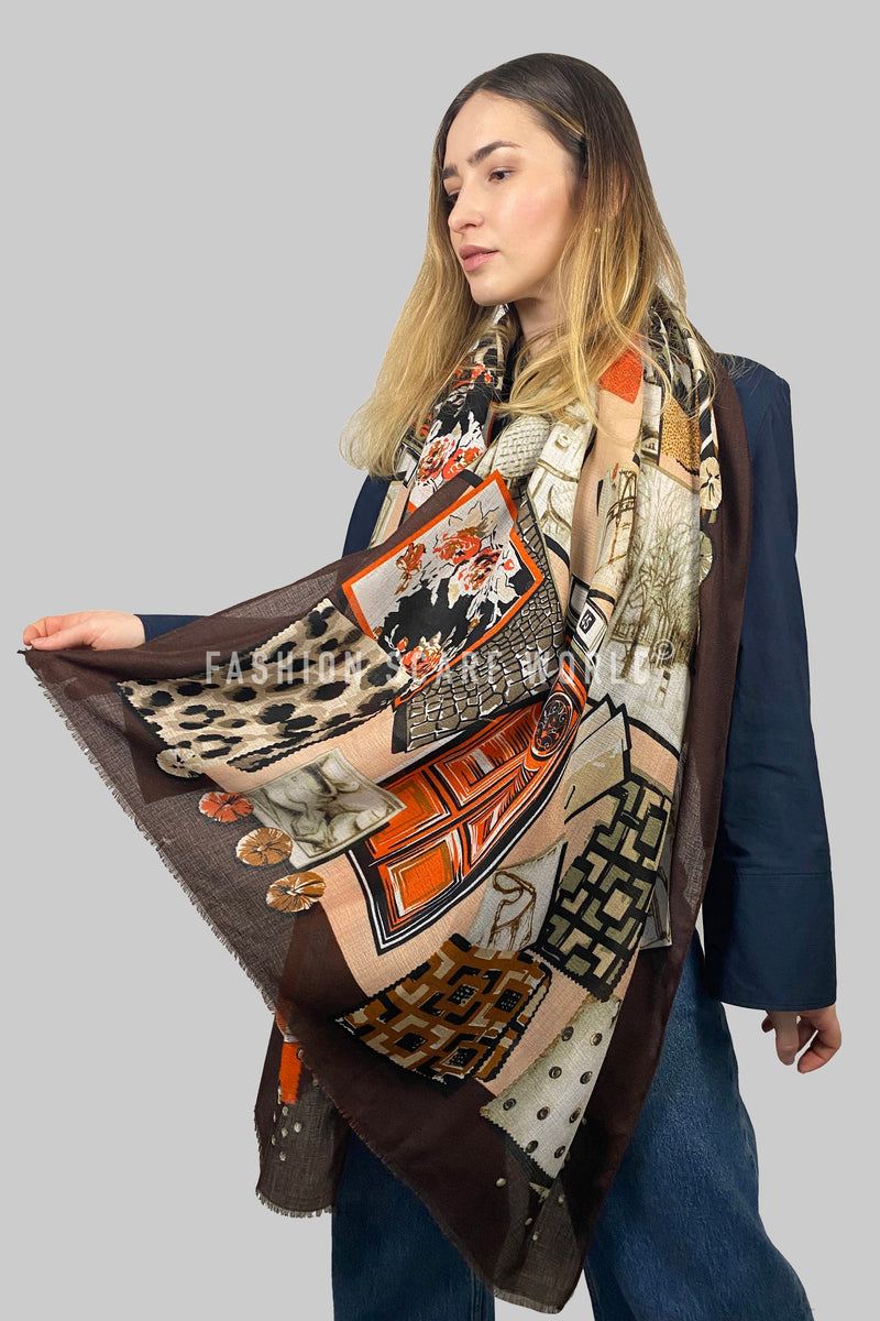 Paris Collage Print Scarf with Frayed Edge– Fashion Scarf World