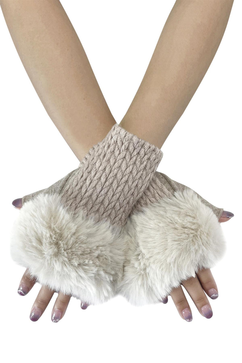 Plait Knit Faux Fur Fingerless Gloves– Fashion Scarf World