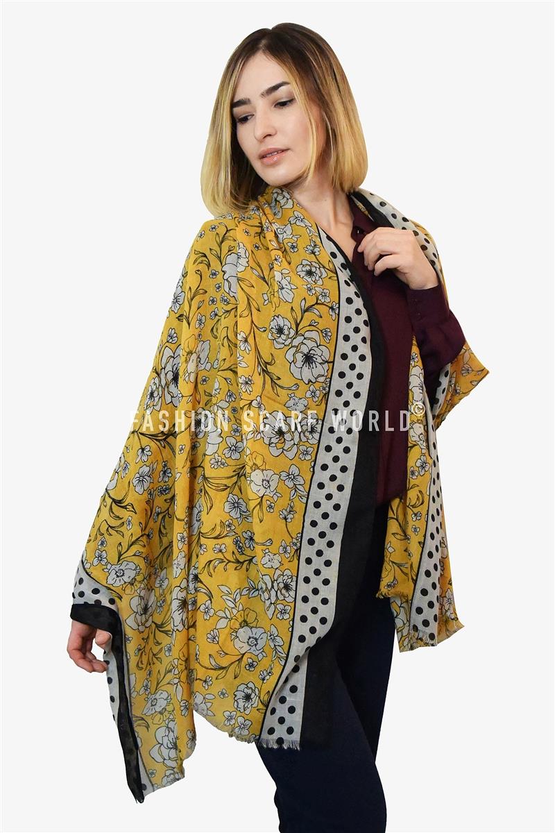 Pretty Flowers With Polka Dot Border Scarf– Fashion Scarf World